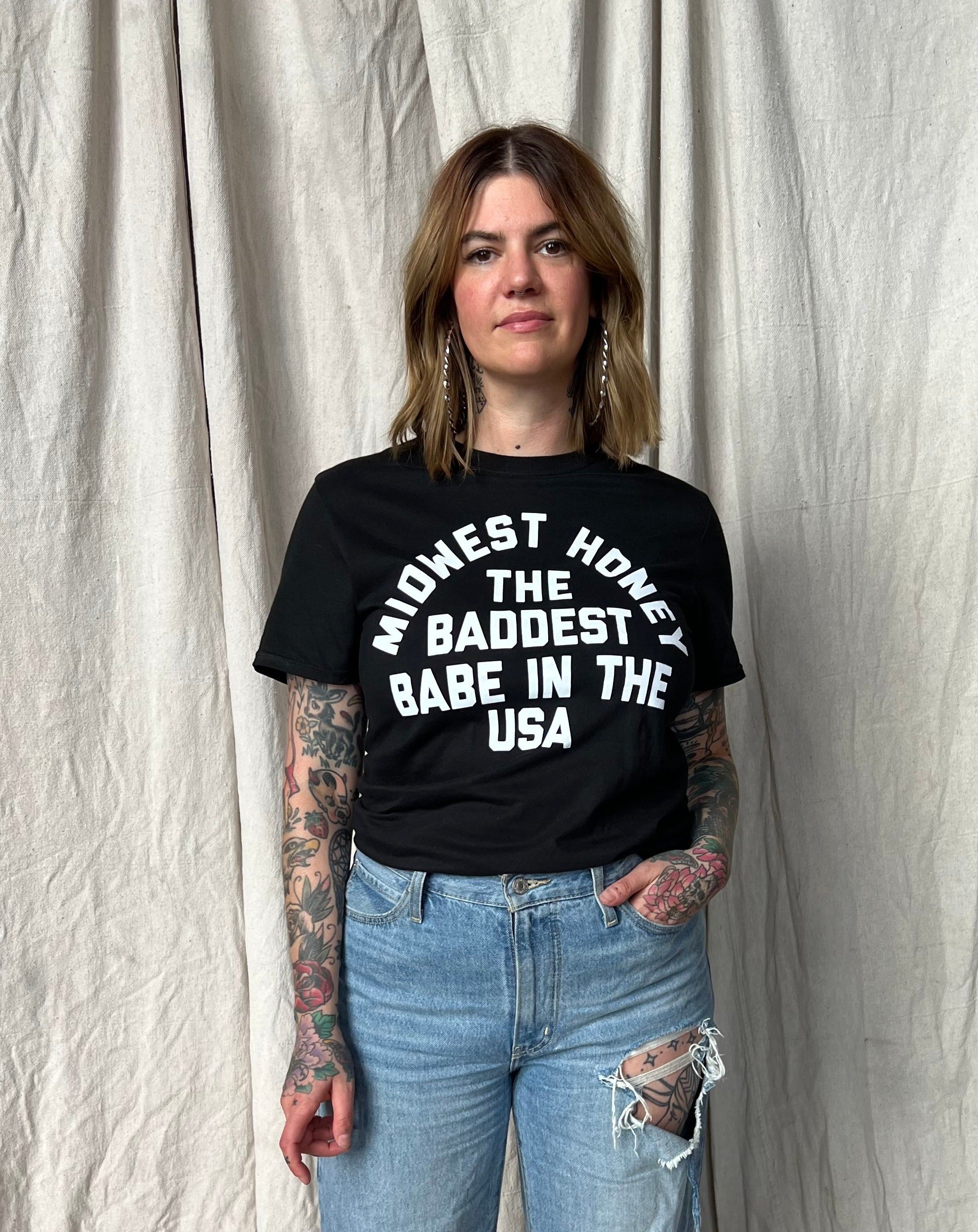 Midwest Honey Baddest Babe in the USA Tee - Black – Golden Gems